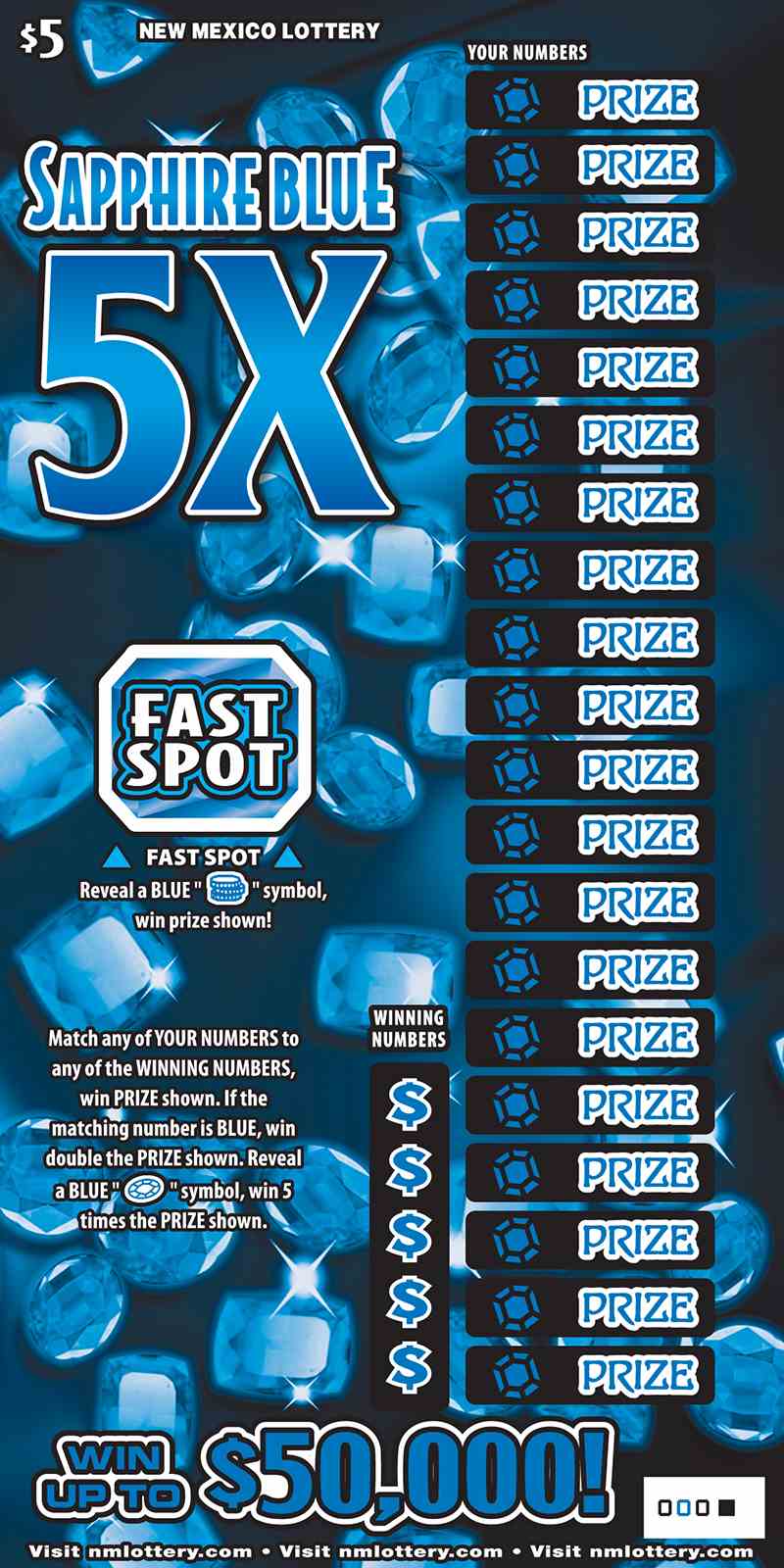 Information For The Sapphire Blue 5X | New Mexico Scratch Off Game ...